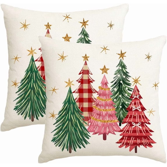 Christmas Throw Pillow Covers 18x18 Inch,Watercolor Xmas Tree Stars ...