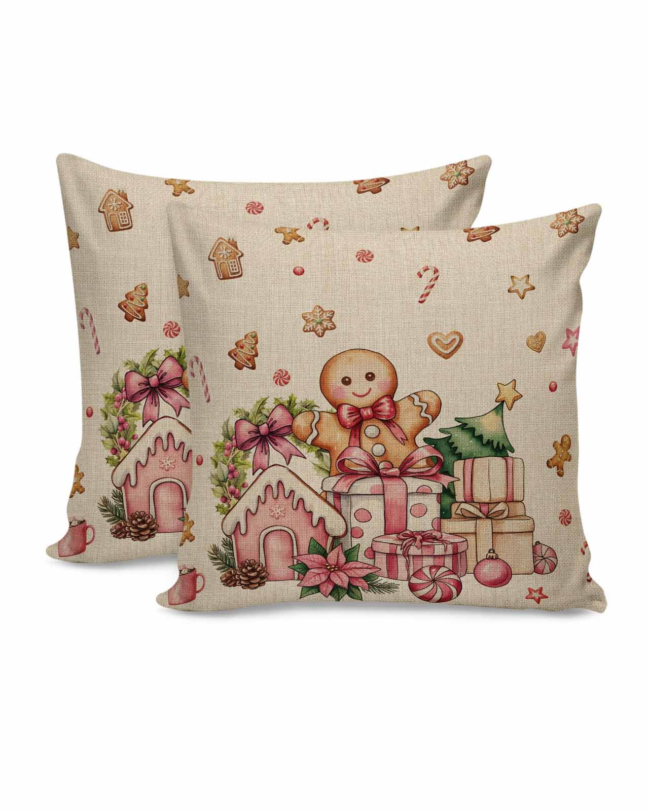 Christmas Throw Pillow Covers 20x20 Inch Set of 2 Gingerbread Man ...