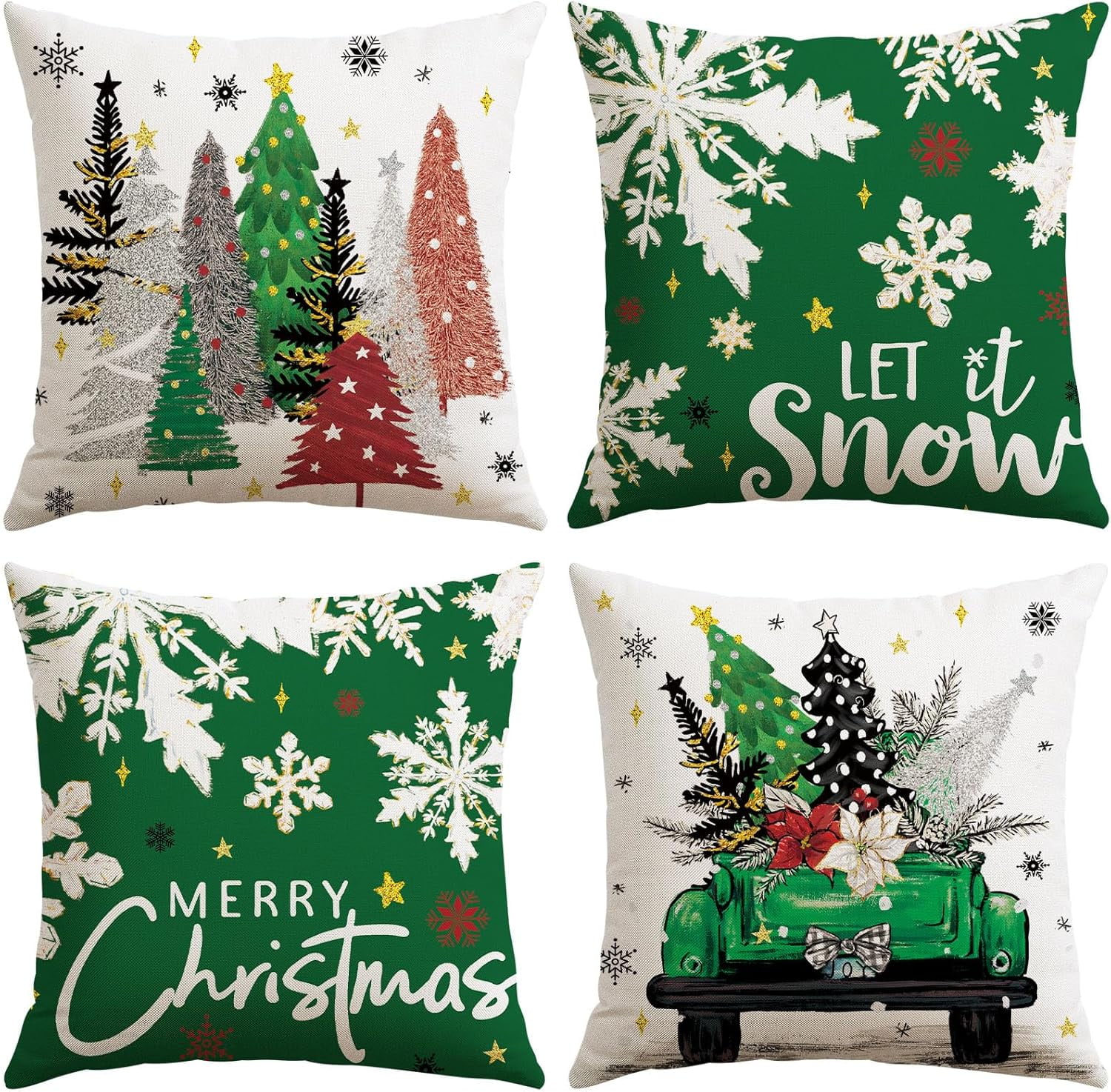 Christmas Throw Pillow Covers 20x20 Inch Set of 4, Let It Snow ...