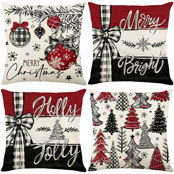 AUQ Christmas Pillow Covers 18 X 18 Inches Set of 4 - Xmas Tree Holiday ...