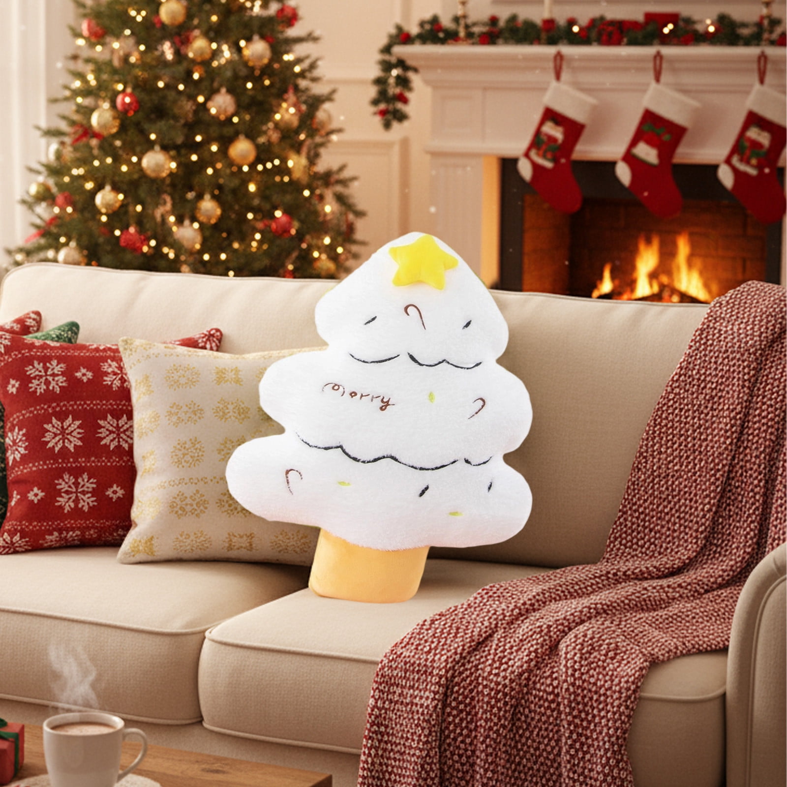 Christmas Throw Pillow Xmas Tree Plush Toys 22x15" Christmas Tree ...