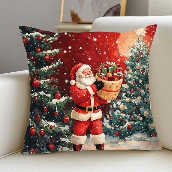 Christmas Throw Pillow with Snowman Design, Festive Red Background ...