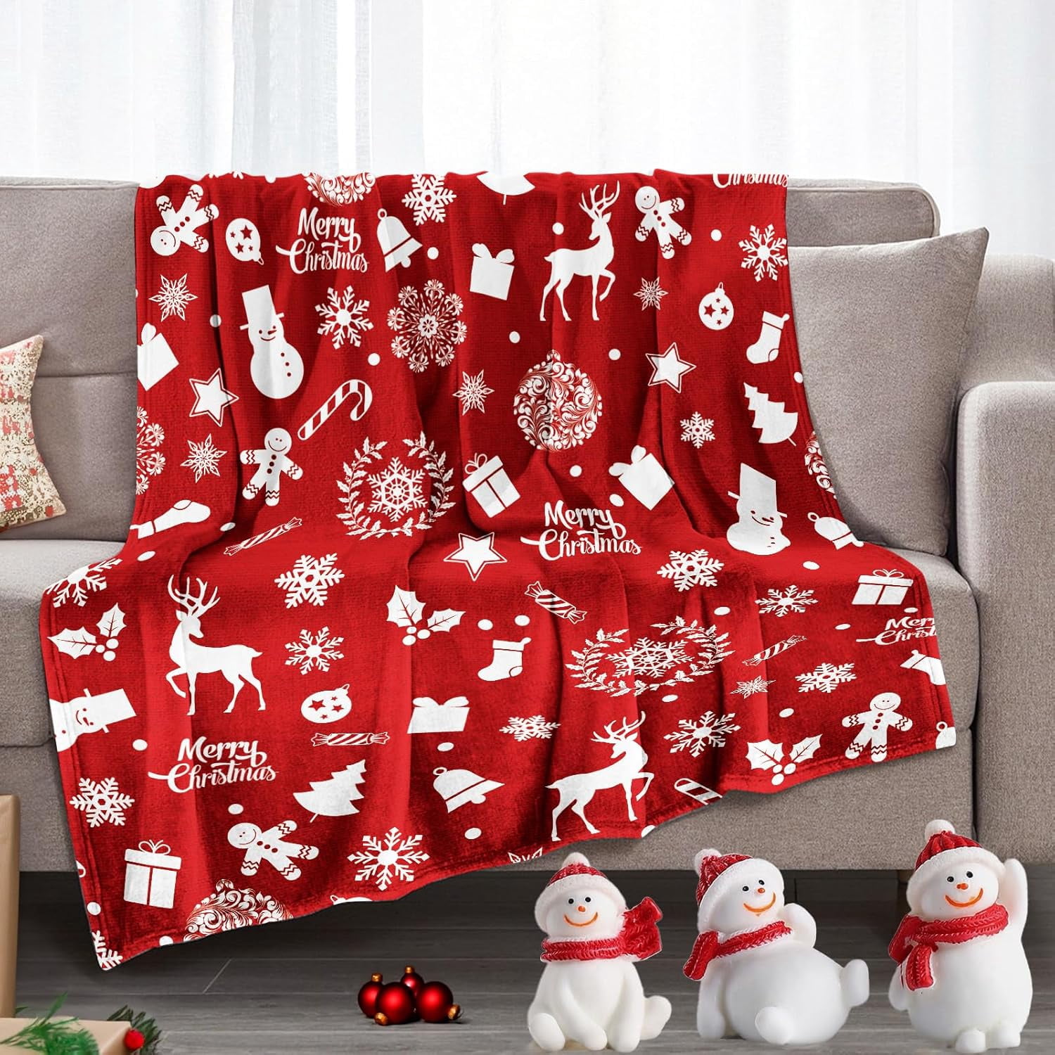 Christmas Throws Blankets, Burgundy Reindeer Comfort Christmas Prints ...