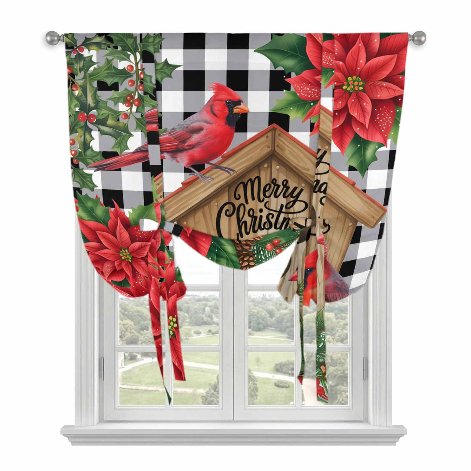 Christmas Tie Up Curtains 45 Inches Long, Kitchen Window Curtains Over ...