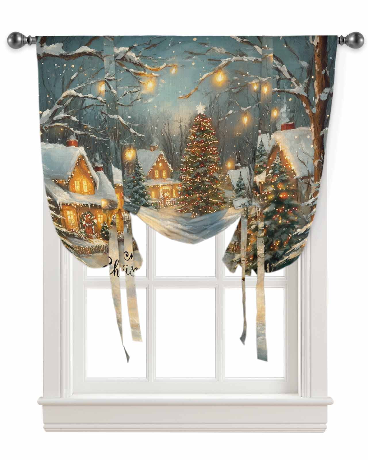 Christmas Tie Up Curtains for Window, Snowman Snowflake Xmas Farmhouse ...