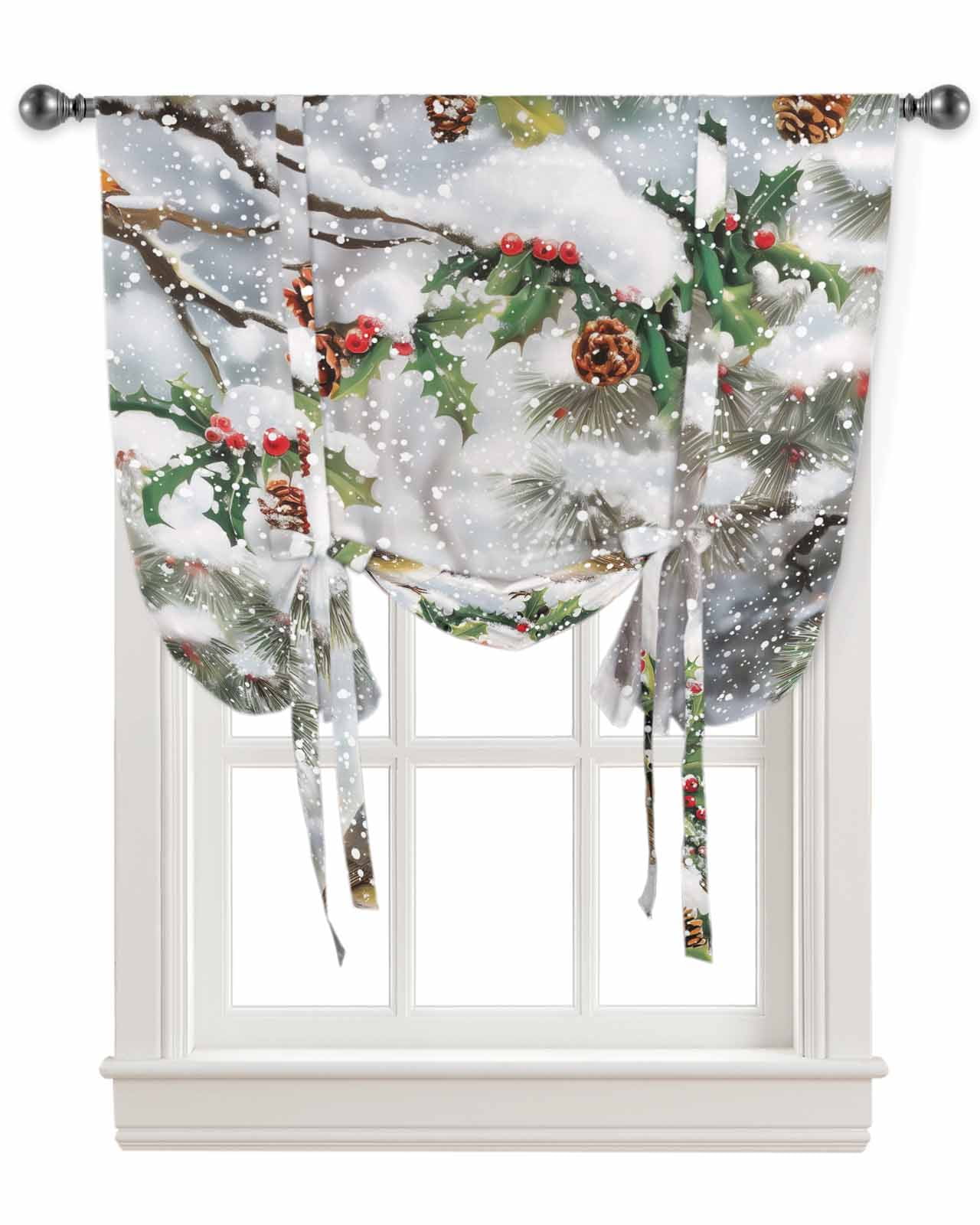 Christmas Tie Up Curtains for Window, Xmas Snowflake Birds Farmhouse ...