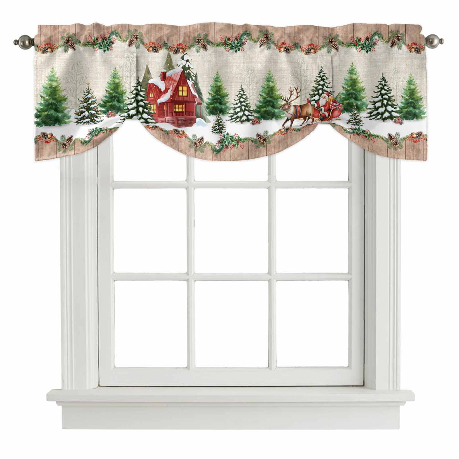Christmas Tie Up Valance Curtains for Windows, Kitchen Curtains Window ...