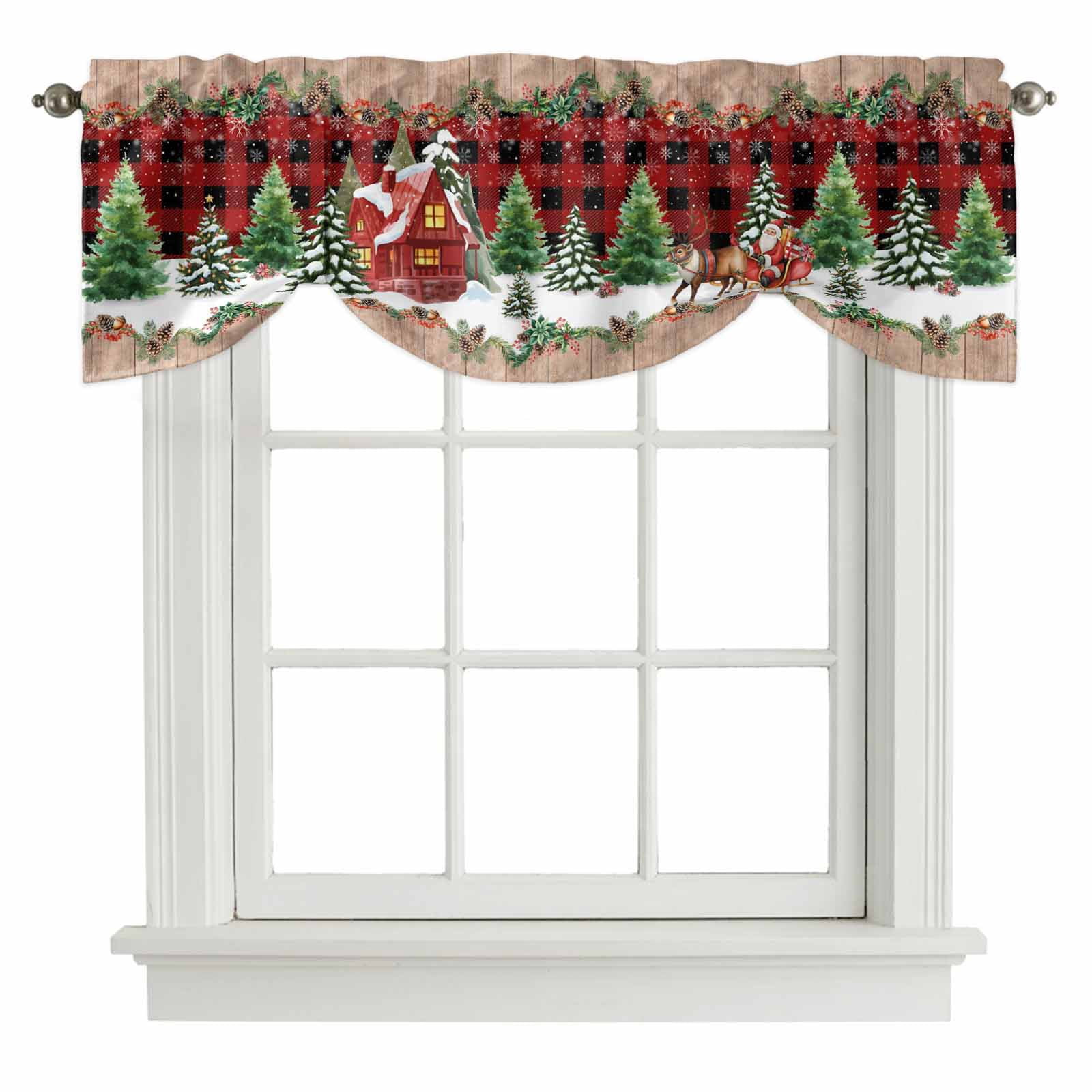 Christmas Tie Up Valance Curtains for Windows, Kitchen Curtains Window ...