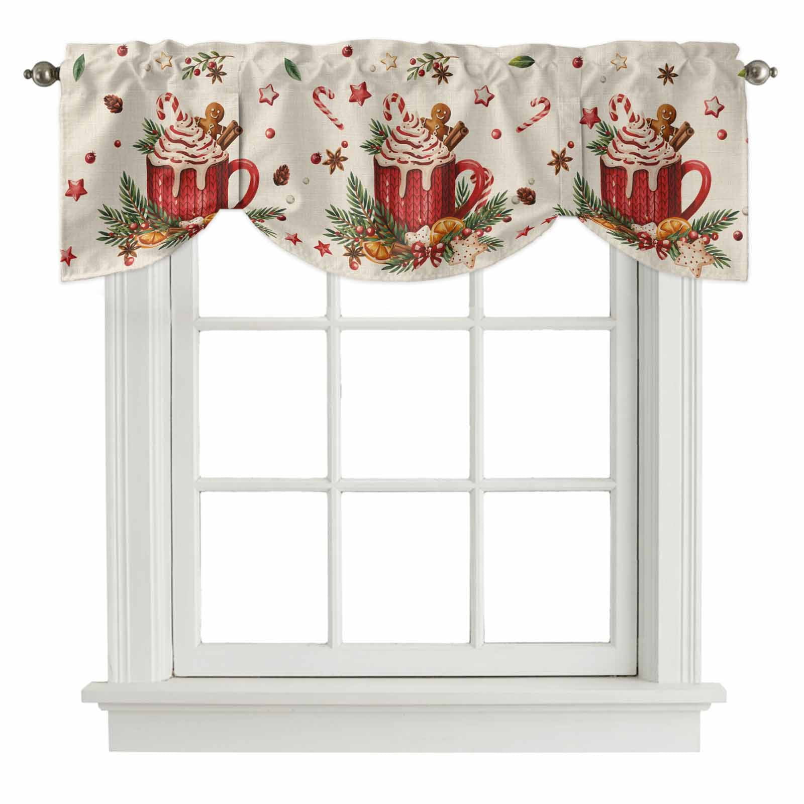 Christmas Tie Up Valance Curtains for Windows, Kitchen Curtains Window ...