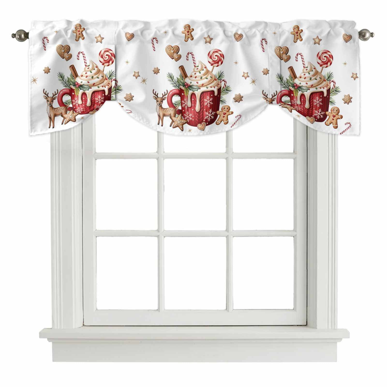 Christmas Tie Up Valance Curtains for Windows, Kitchen Curtains Window ...