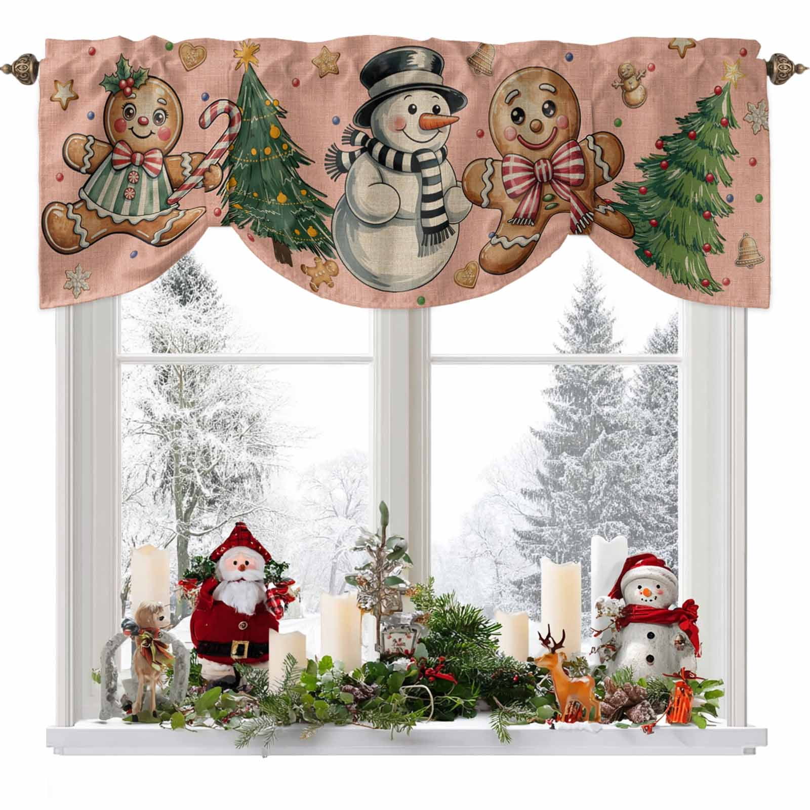 Christmas Tie Up Valances Curtain, Gingerbread Man Xmas Tree Star Retro ...