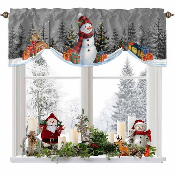 Christmas Tie Up Valances Curtain, Scarf Snowman Deer Xmas Box Pine ...