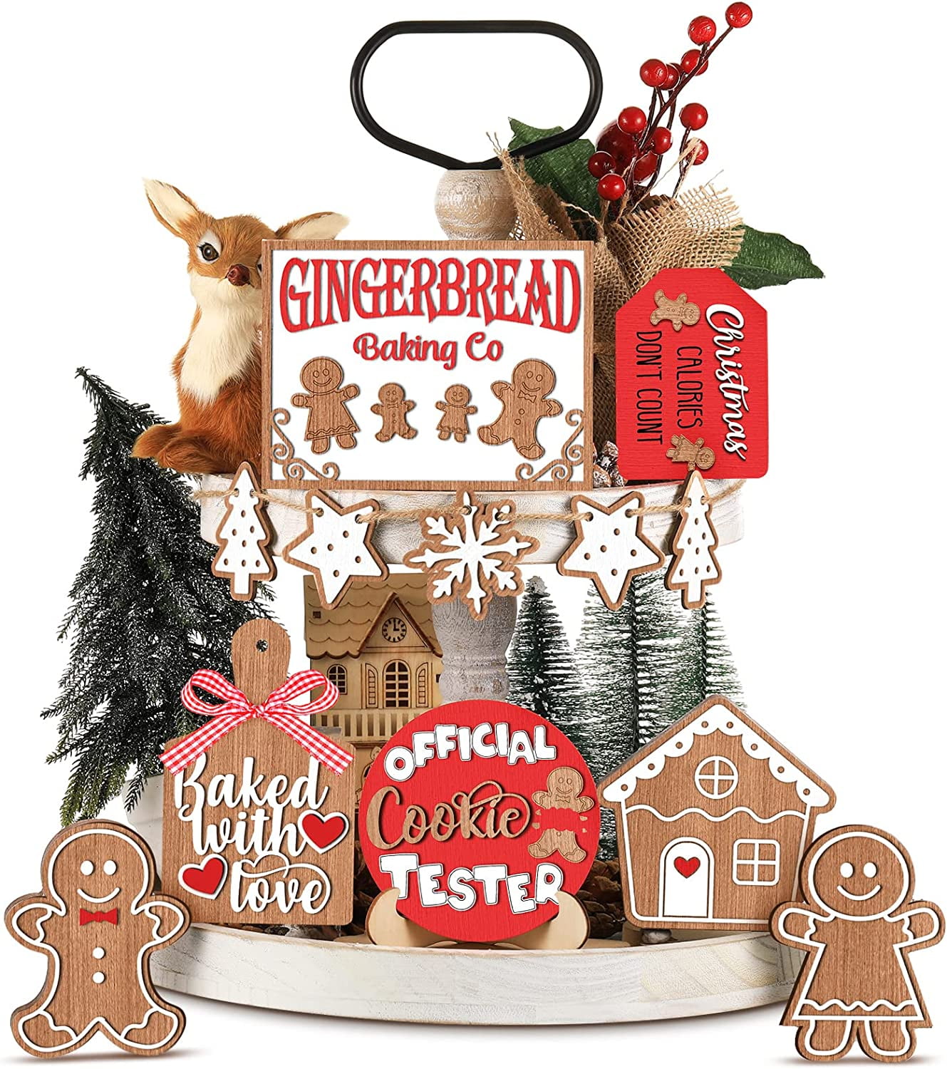 Winter Tabletop Santa & Snowman Christmas Tiered Tray Decor, 12 Pcs ...