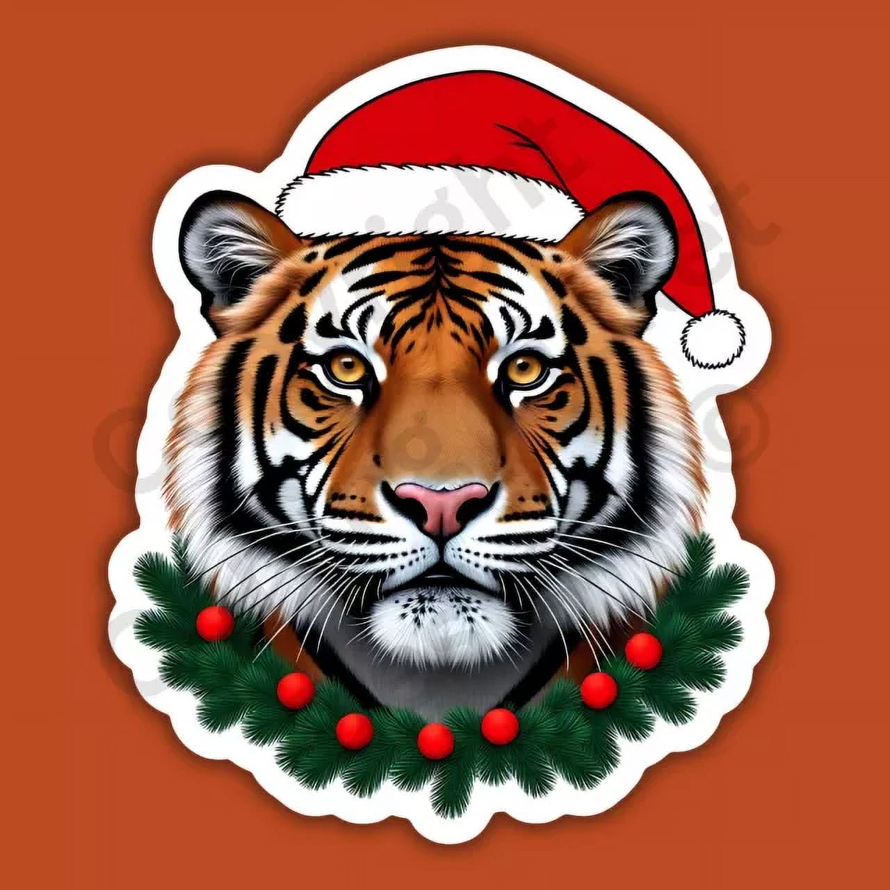 Christmas Tiger Zoo Animal Santa Hat Garland Cute Sticker Phone Decal ...