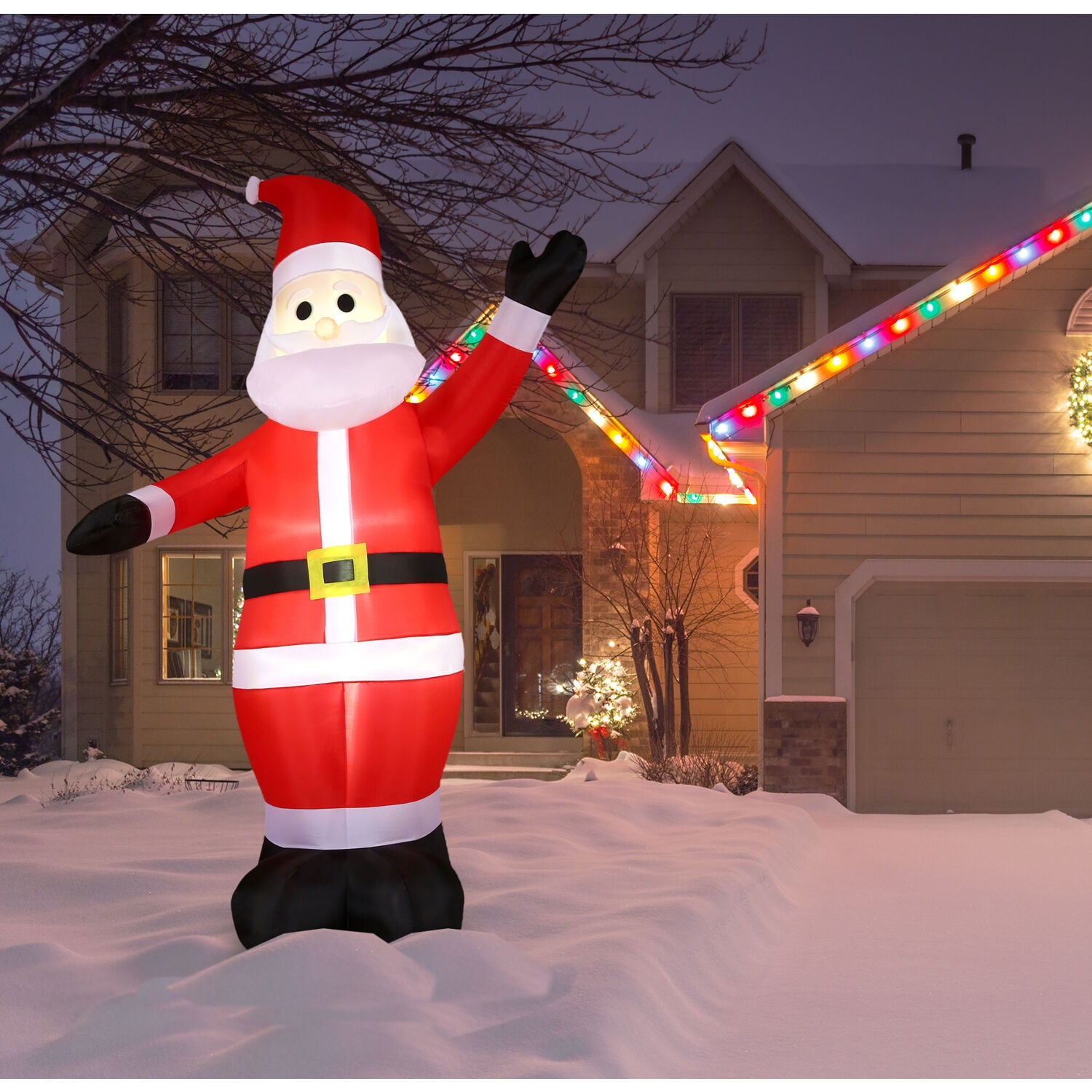 Christmas Time 10-ft. Inflatable Santa Claus with LED Lights, Festive ...