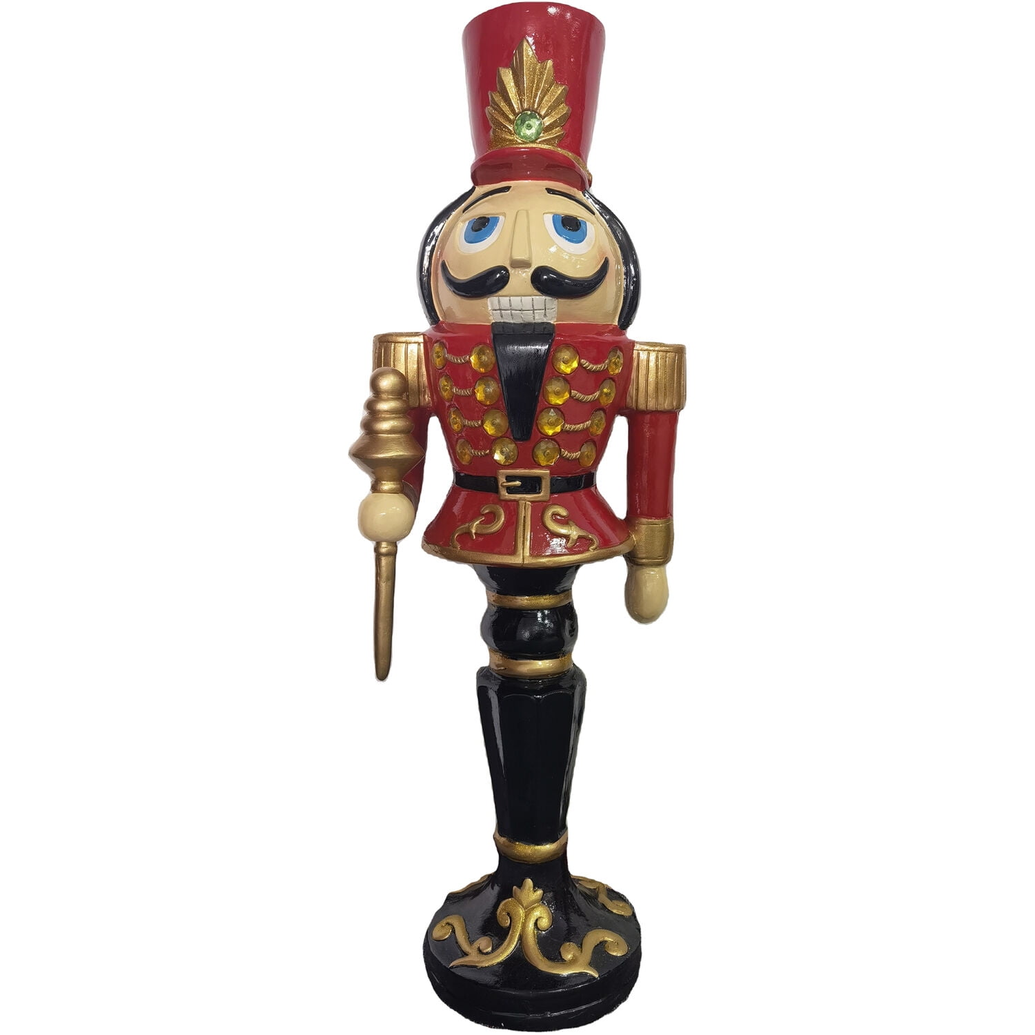 Christmas Time Resin Nutcracker Soldier Holding a Staff on a Pedestal ...
