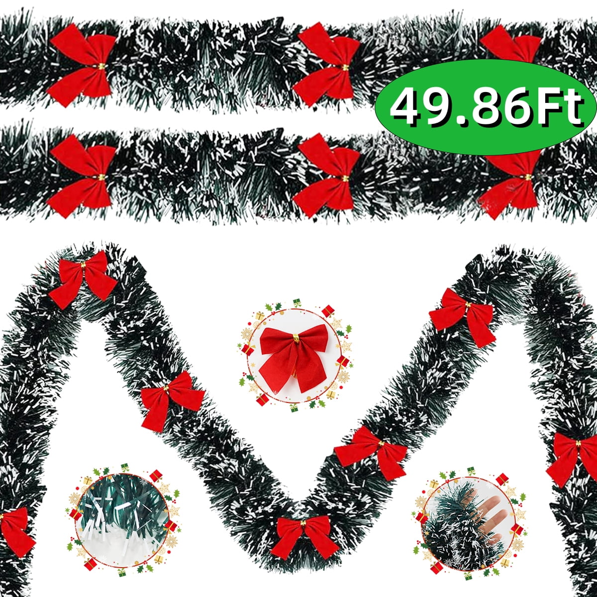 Christmas Tinsel Garland Party Supplies Xmas Garlands with Red Bowknots ...
