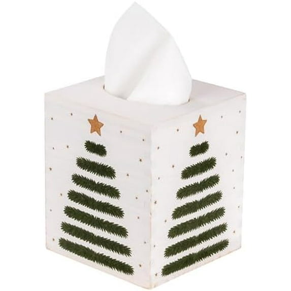 Christmas Tissue Box Cover, Rustic Wooden Square Tissue Holder with ...