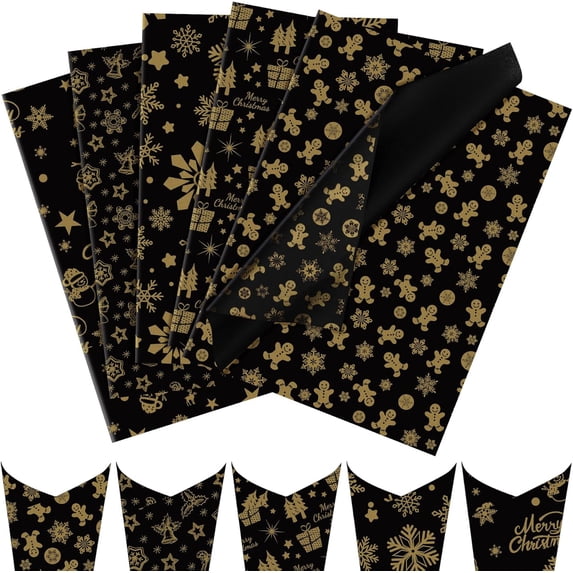 Christmas Tissue Paper, 50 Pcs Metallic Black Gold Tissue Paper for ...