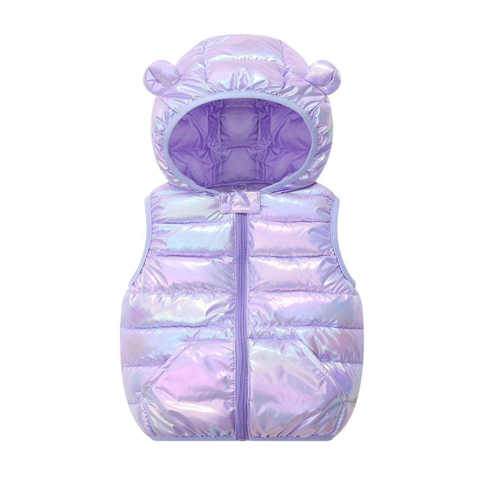 Christmas Toddler Girls' Shiny Pink Hooded Puffer Vest with Bear Ears ...