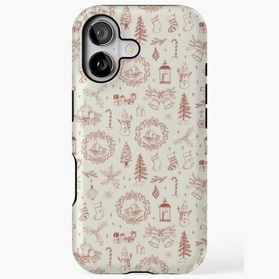 Christmas Toile Vintage Red Case for iPhone 11 12 13 14 15 16 17 Pro ...