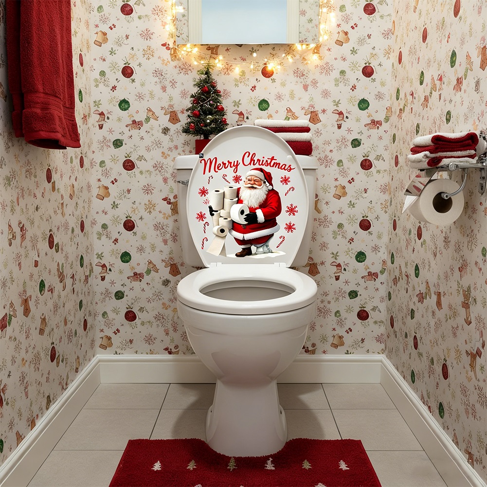 Christmas Toilet Stickers, Funny Santa Claus Toilets Seat Lid Cistern ...