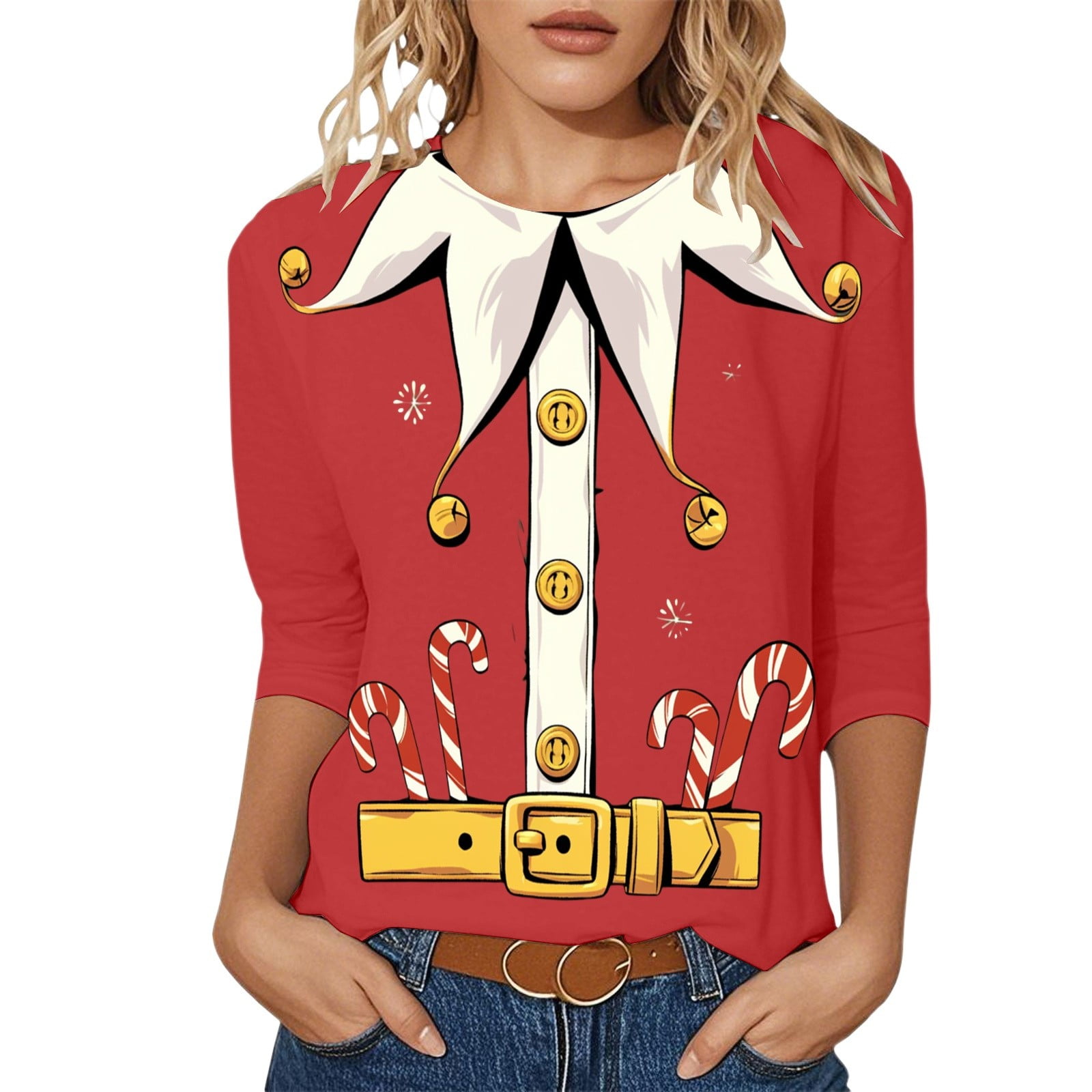 Christmas Tops For Women Print Casual Tee Relaxed Fit Crew Neck Short ...