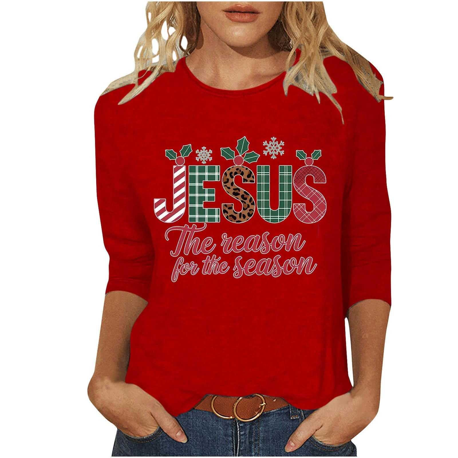 Christmas Tops for Women 2025 Novelty Trendy Xmas Letter Graphic Crew ...