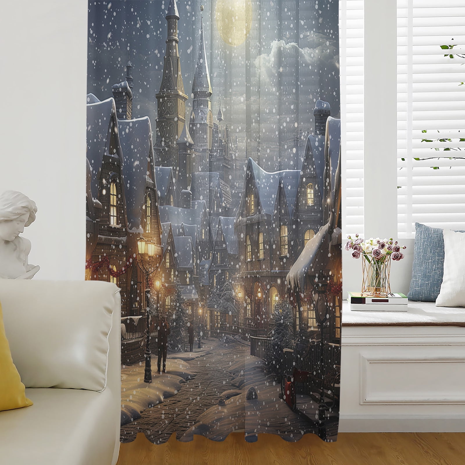 Christmas Town, Semi Sheer Curtains Drapes for Living Room, Bedroom ...