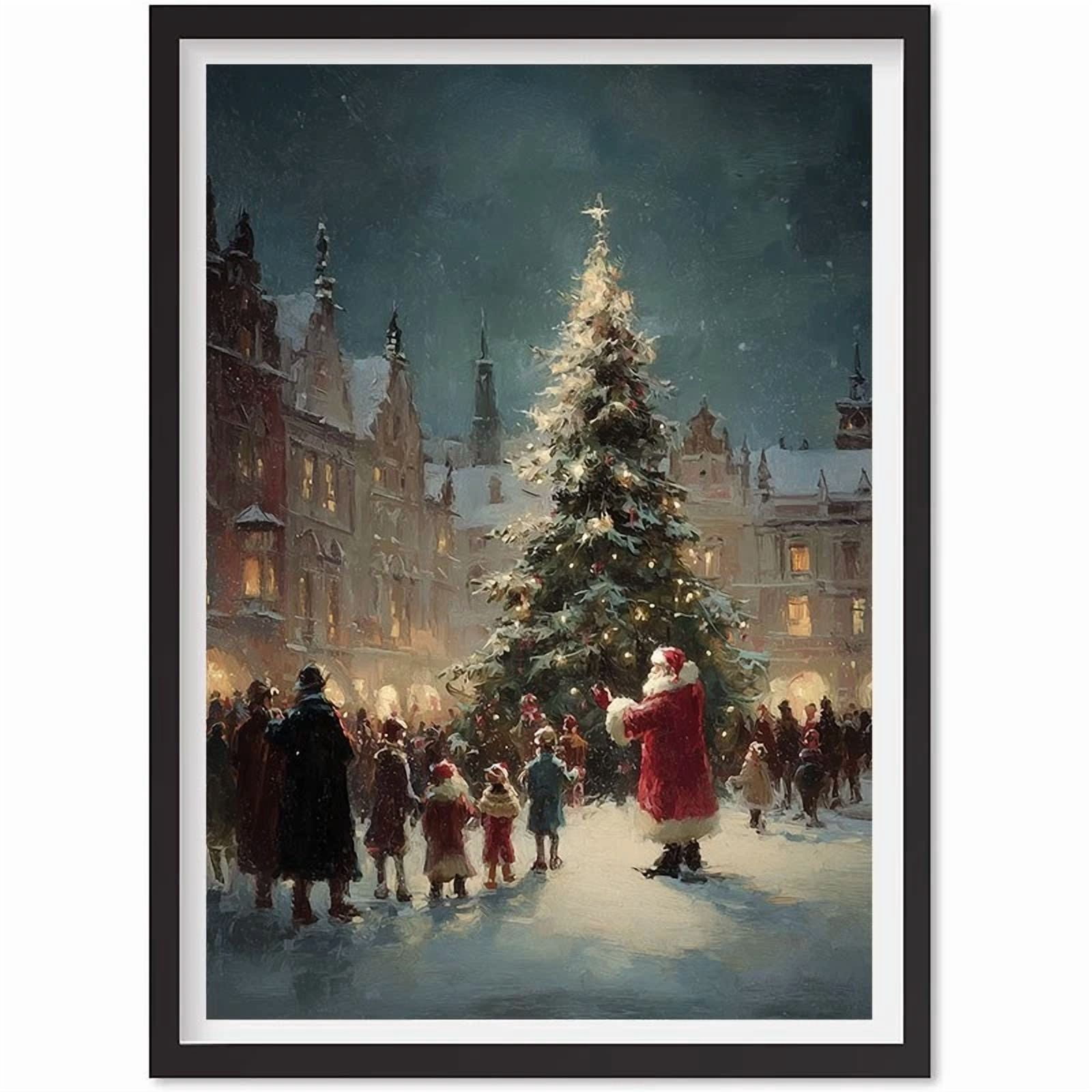 Christmas Town Tree Print Wall Art, Santa Winter Scene Poster, Matte ...
