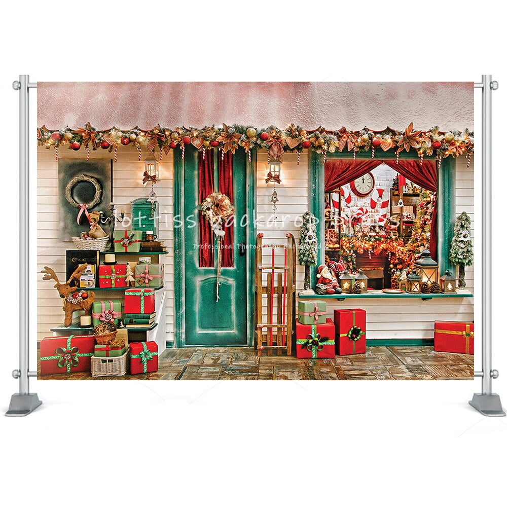Christmas Toy Store Photography Backdrop Toy Horse Gingerbread House ...