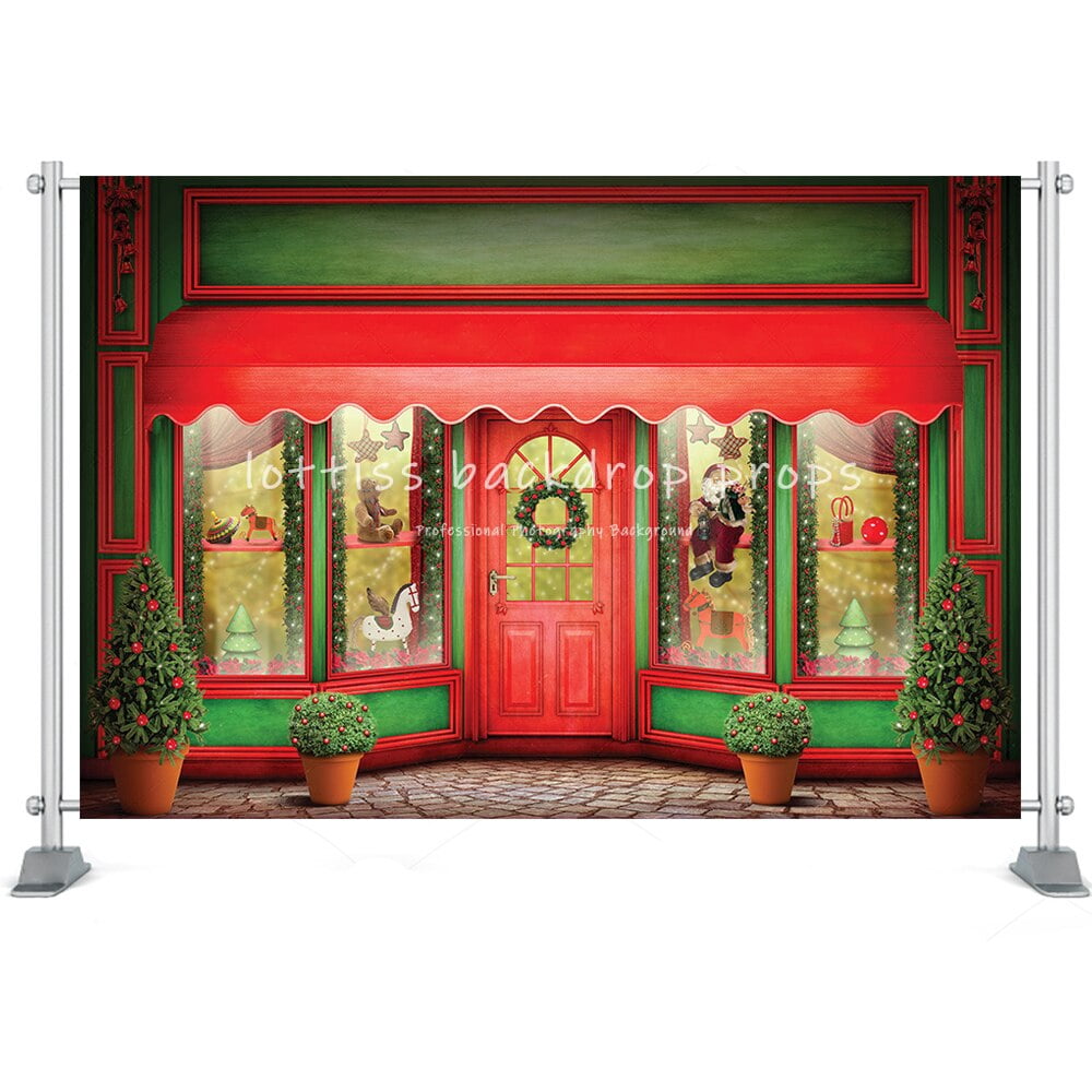 Christmas Toy Store Photography Backdrop Toy Horse Gingerbread House ...