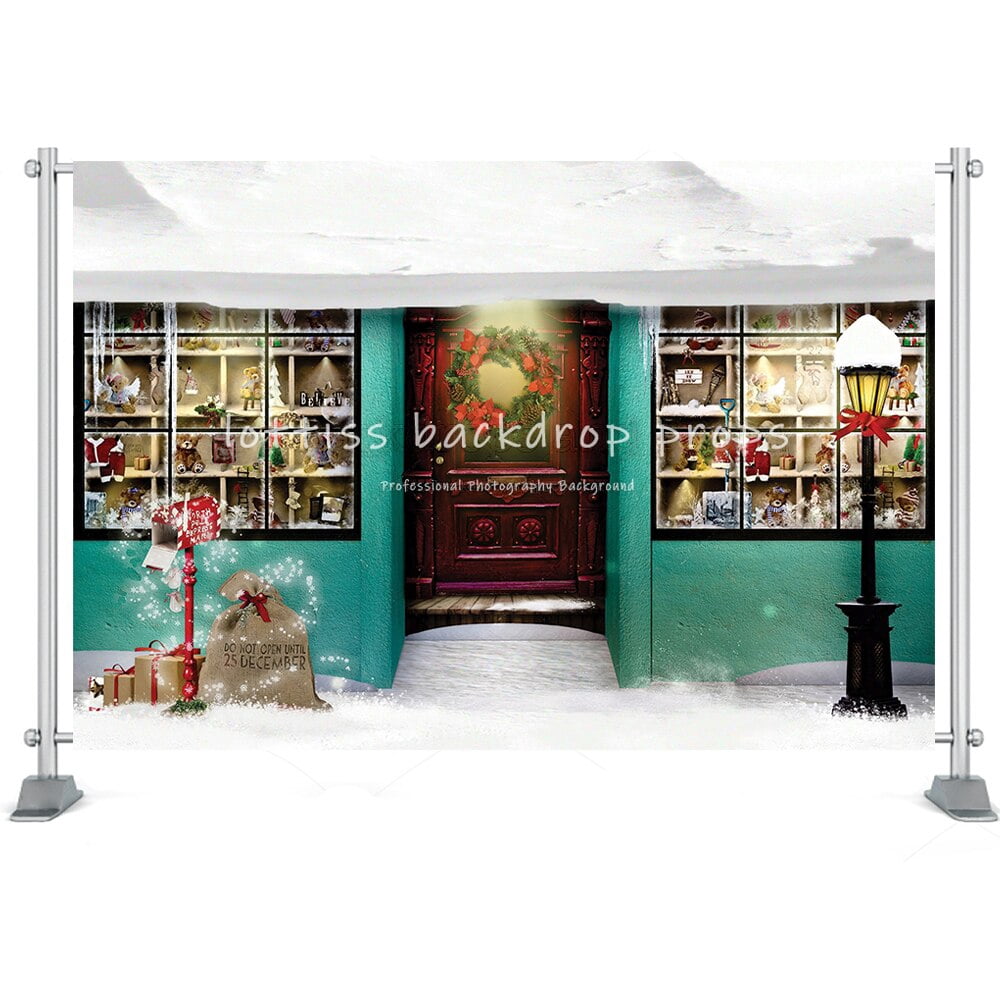 Christmas Toy Store Photography Backdrop Toy Horse Gingerbread House ...