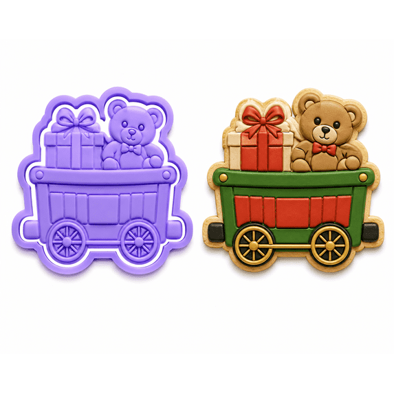 Christmas Toy Train Wagon with Teddy Bear & Gift Cookie Cutter ...