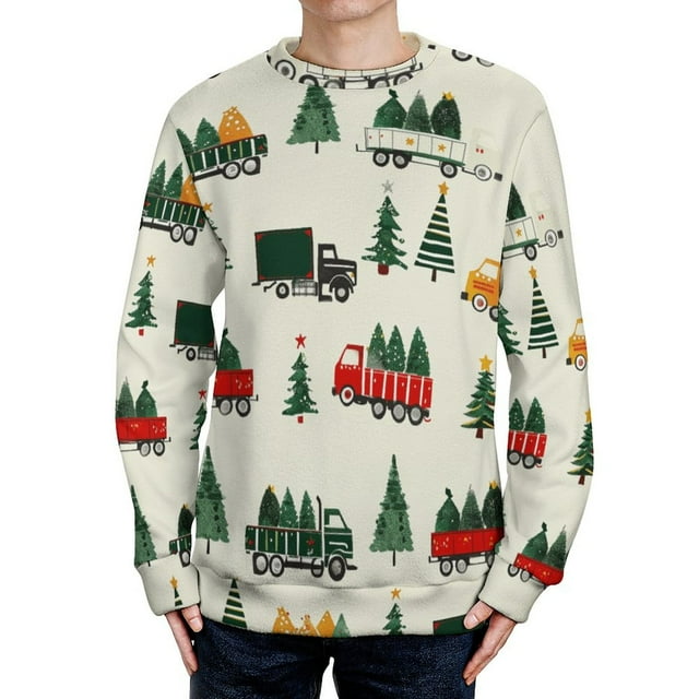 Christmas Train Cedar Tree Fall Fashion 2024 Long Sleeve Crew Neck ...