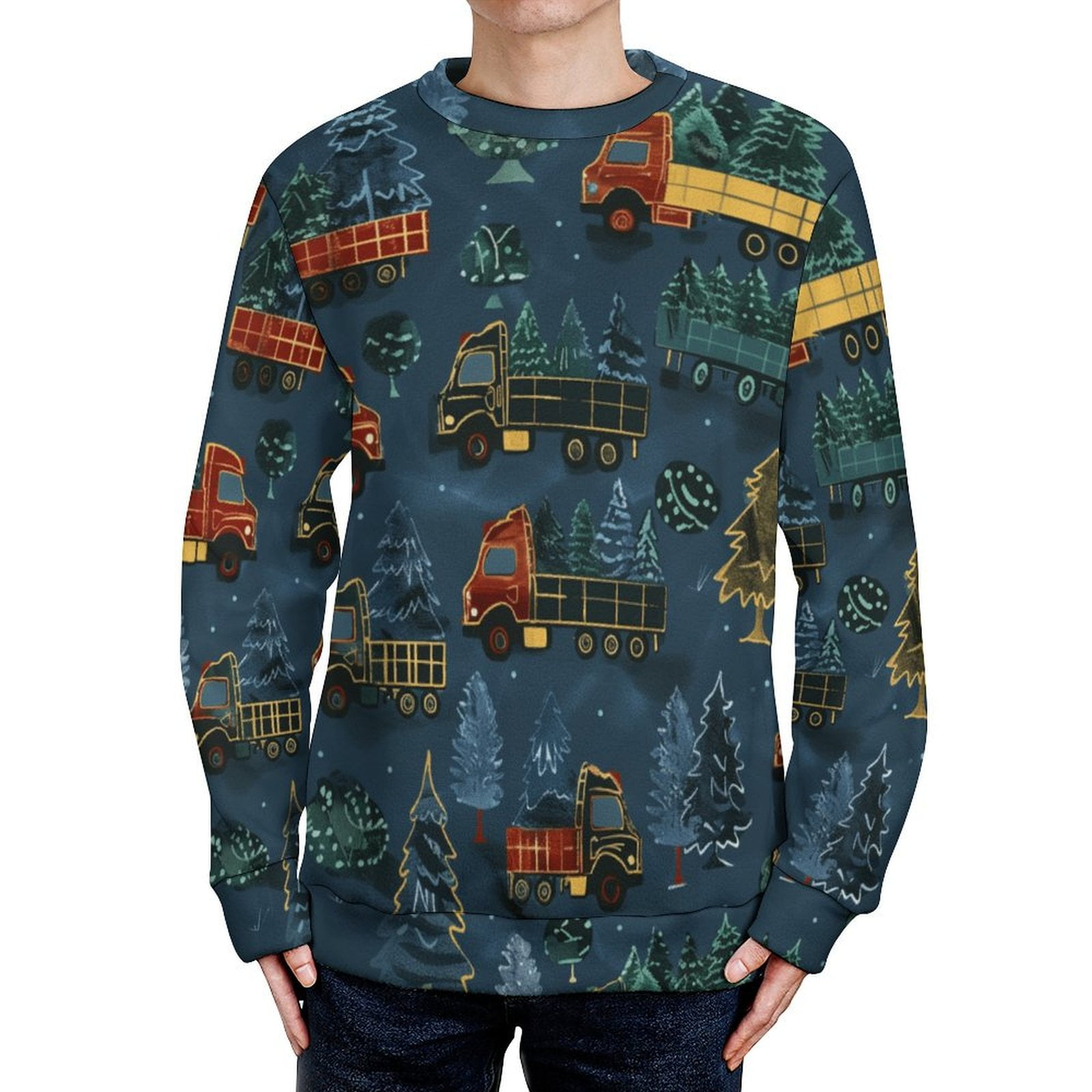 Christmas Train Cedar Tree Fall Fashion 2024 Long Sleeve Crew Neck ...