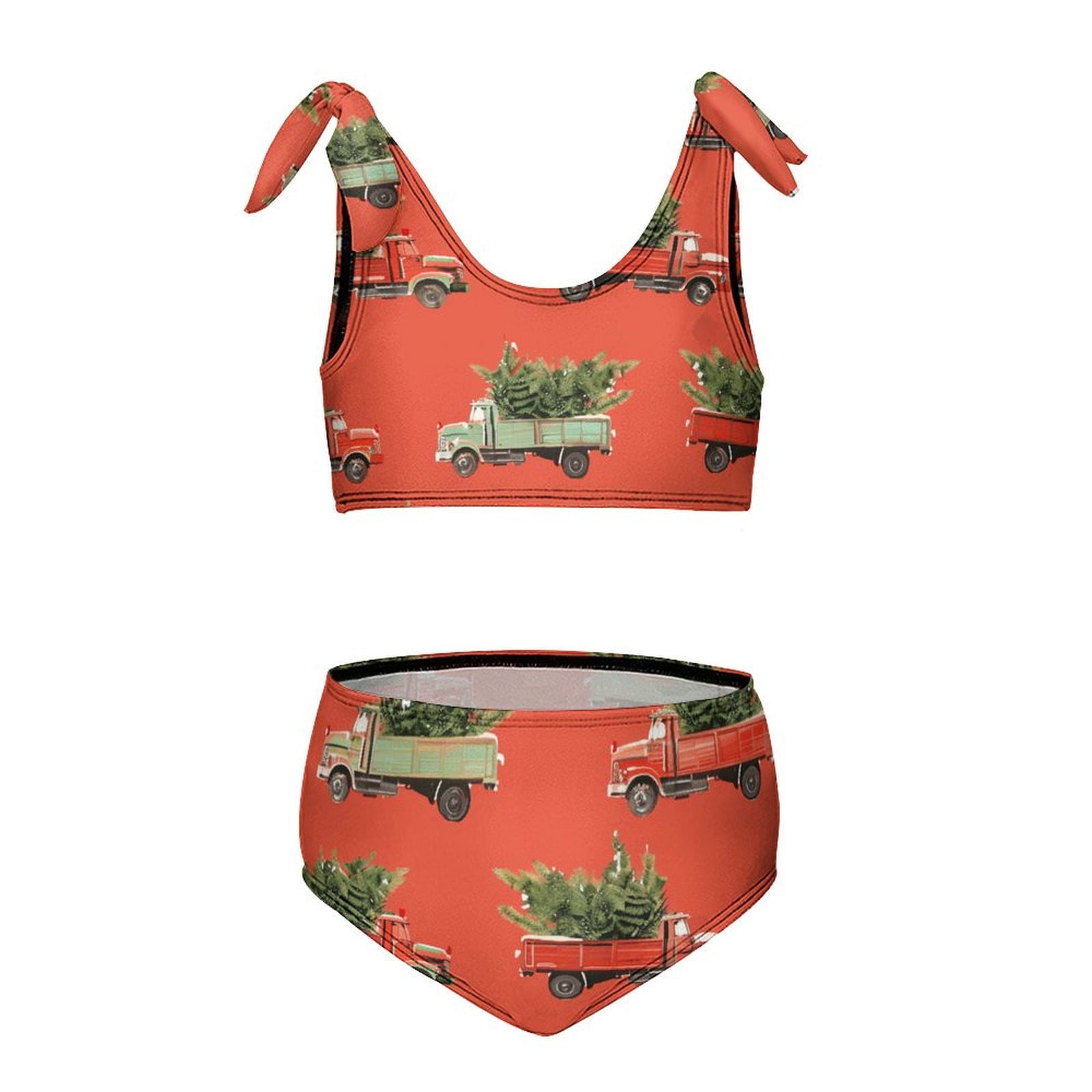 Christmas Train Cedar Tree Girls' beach sports two-piece swimsuit set ...