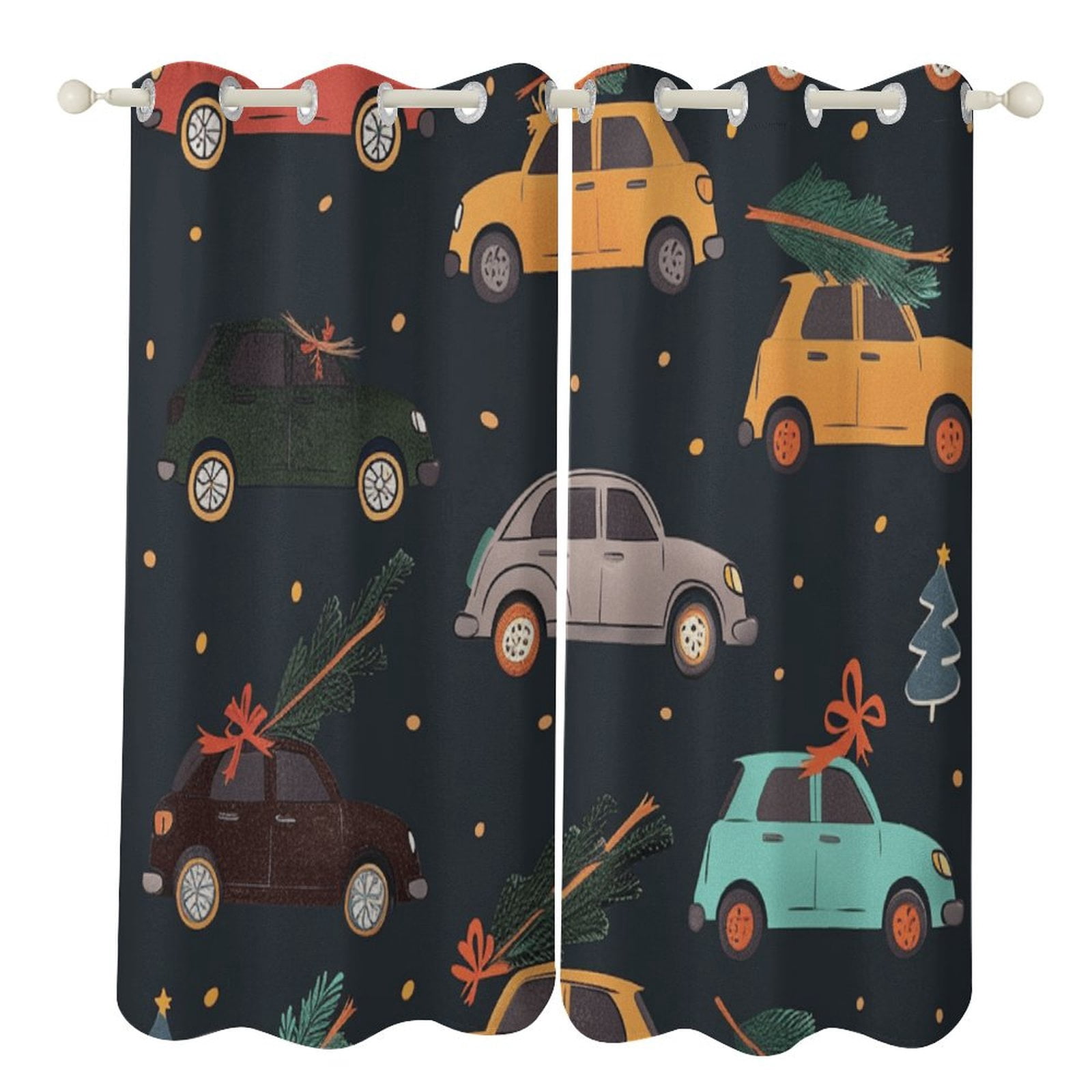 Christmas Train Cedar Tree Modern Window for Living Room Curtains for ...