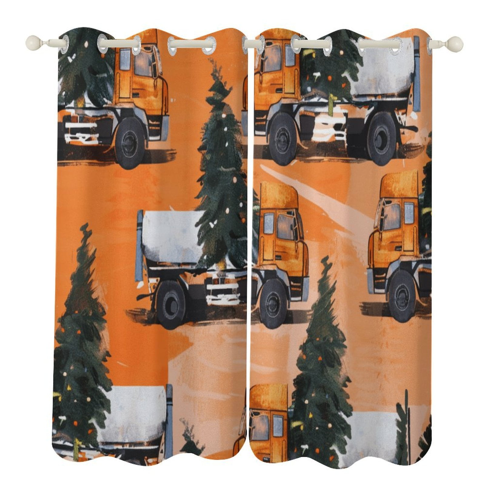 Christmas Train Cedar Tree Modern Window for Living Room Curtains for ...