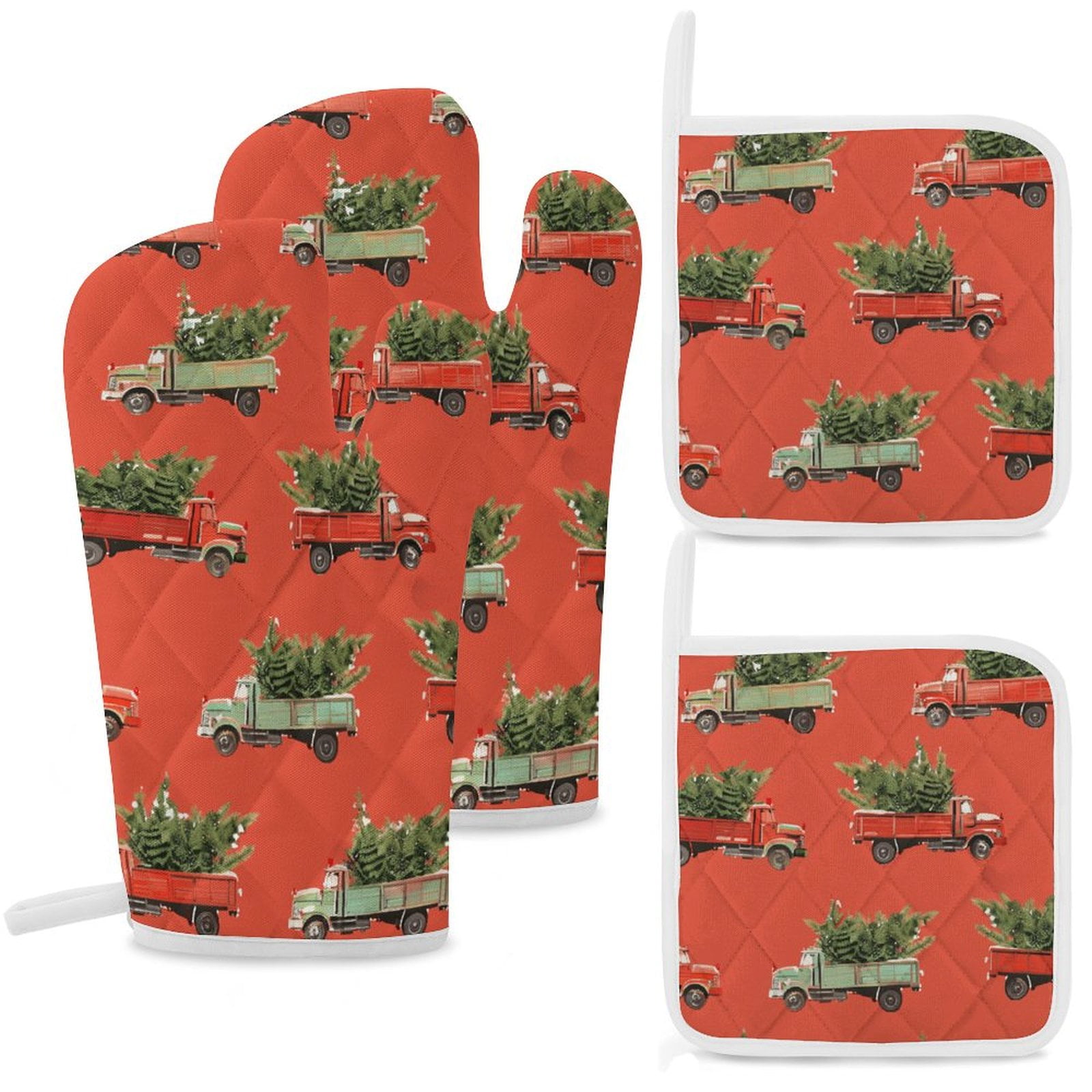 Christmas Train Cedar Tree Oven And Pot Holders Sets, Heat Resistant ...