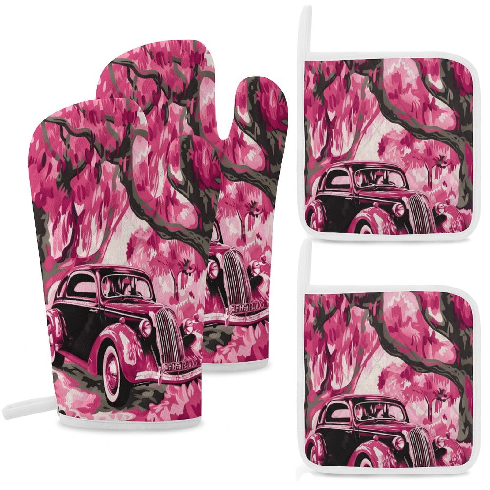 Christmas Train Cedar Tree Oven Mitt And Pot Holder Set Oven Glove for ...