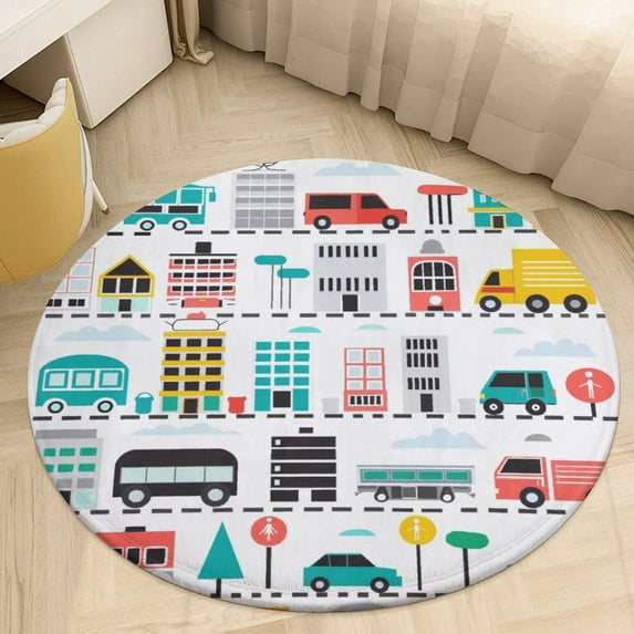 Christmas Train Cedar Tree Round Rugs -Washable Non-Slip Small Round ...