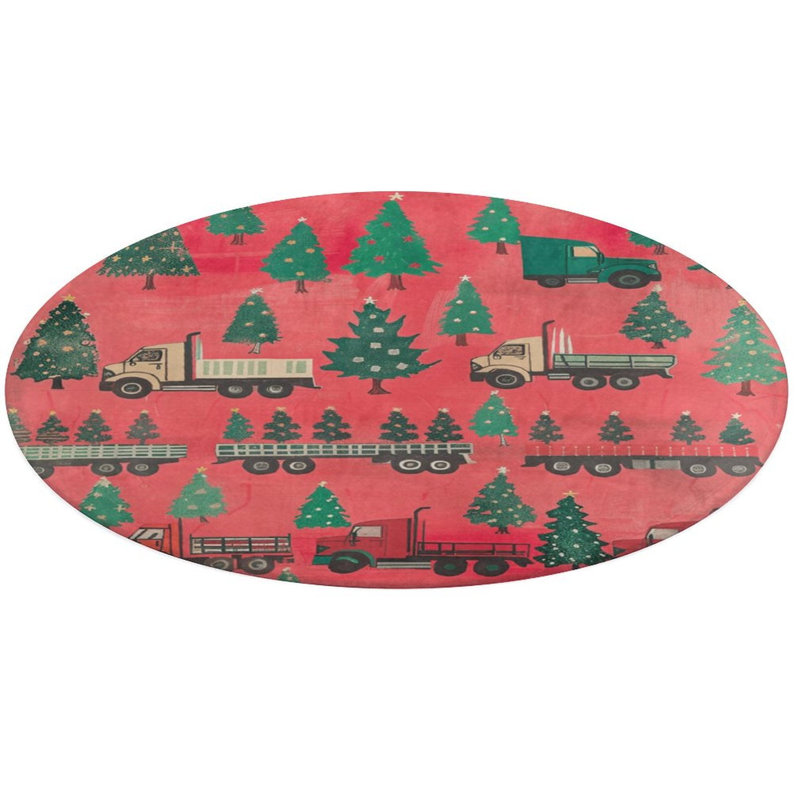 Christmas Train Cedar Tree Soft Bedroom Round Area Rug, Washable Cute ...