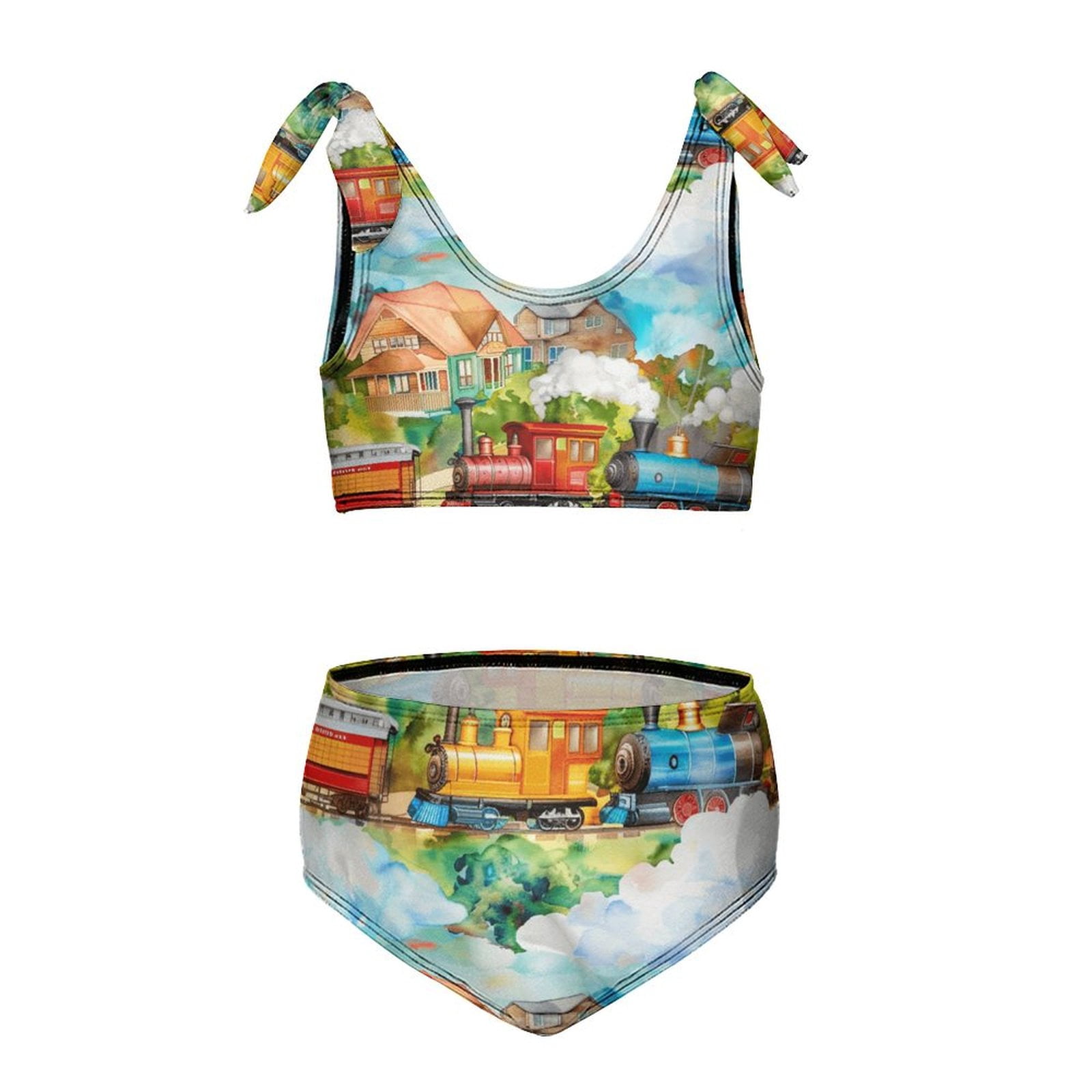 Christmas Train Cedar Tree Two Piece Swimsuit Set, Bikini Swimsuit ...
