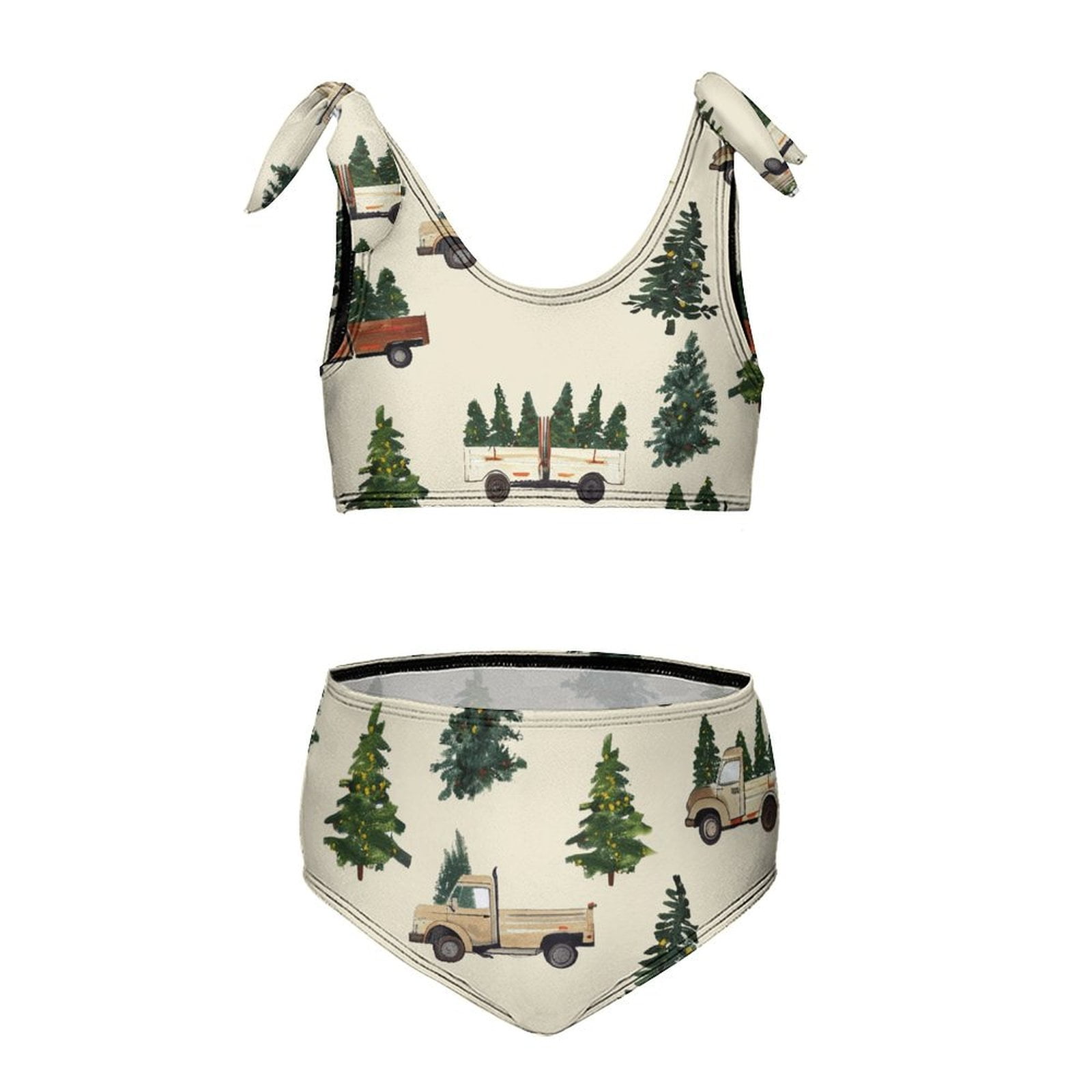 Christmas Train Cedar Tree Two Piece Swimsuit Set, Bikini Swimsuit ...