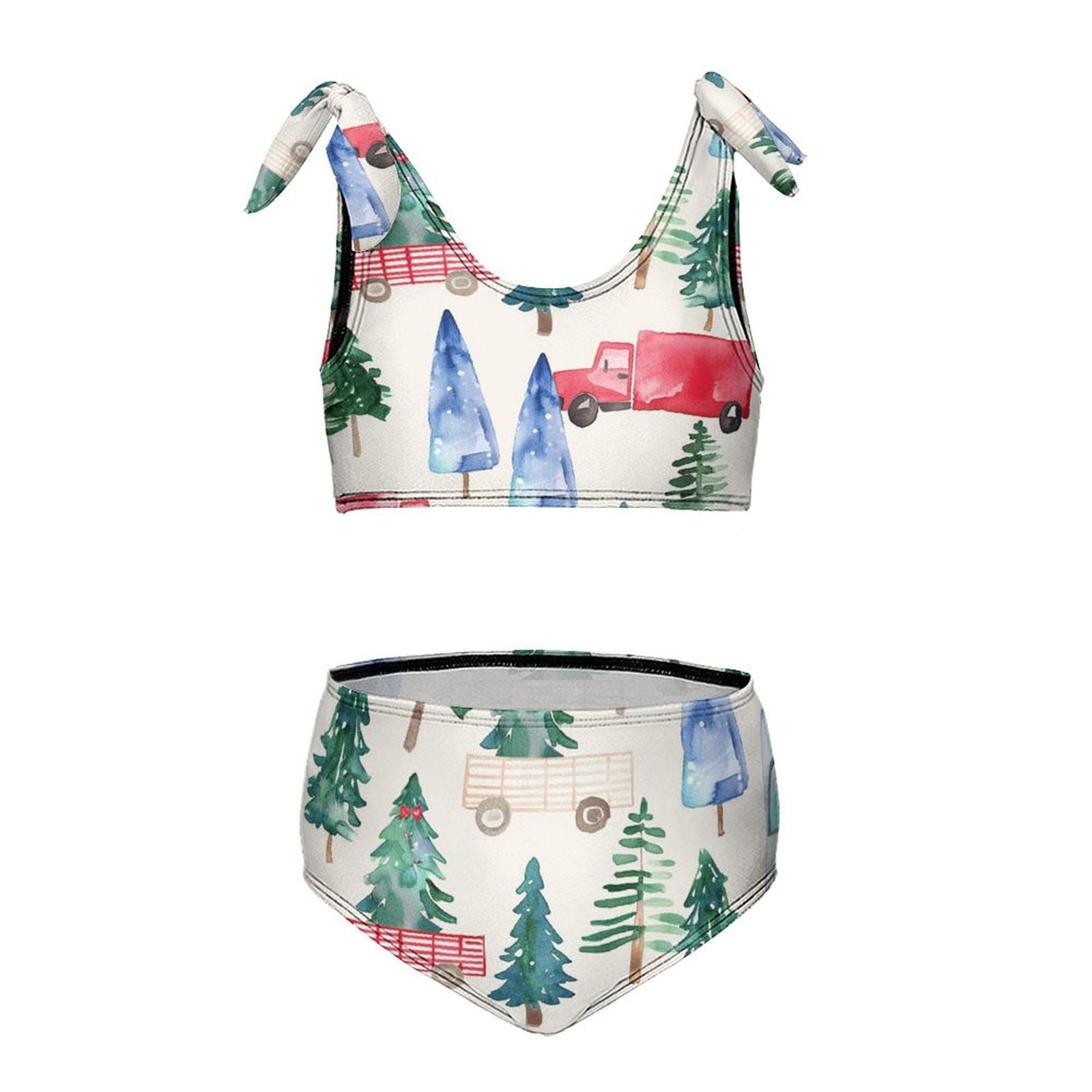 Christmas Train Cedar Tree Two Piece Swimsuit Set, Bikini Swimsuit ...