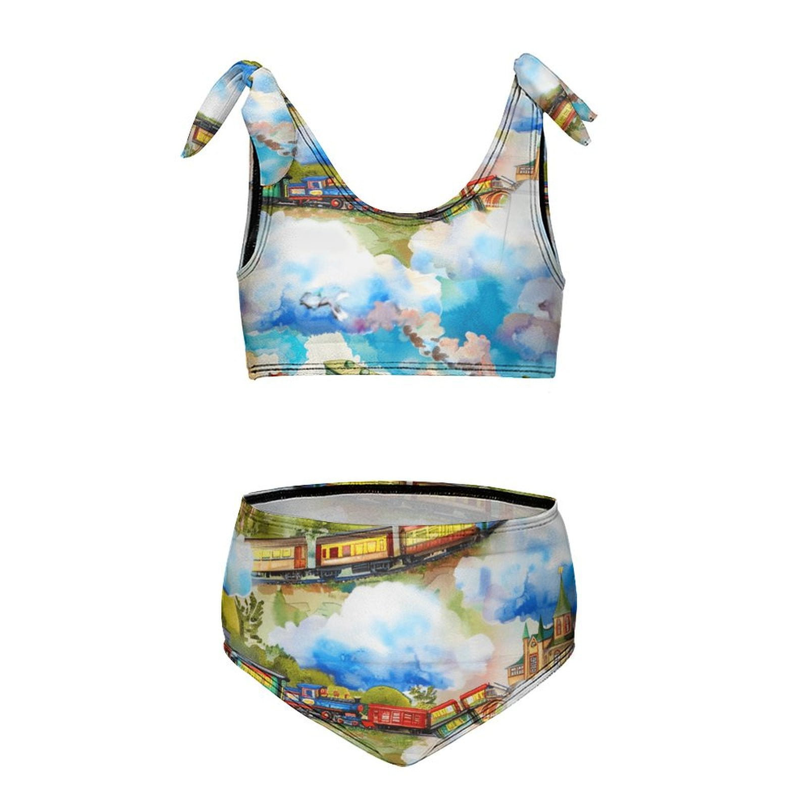 Christmas Train Cedar Tree Two Piece Swimsuit Set, Bikini Swimsuit ...