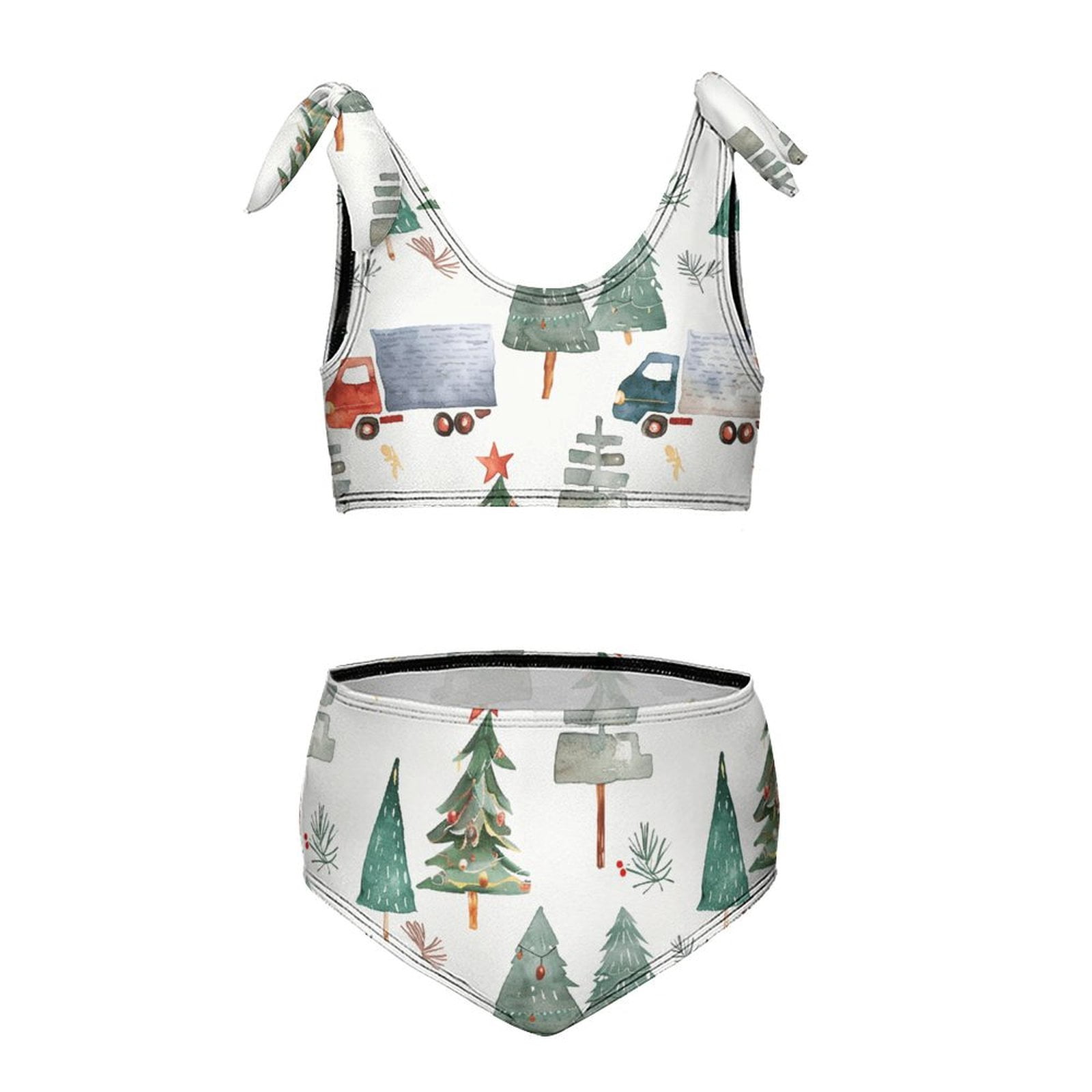 Christmas Train Cedar Tree Two Piece Swimsuit Set, Bikini Swimsuit ...
