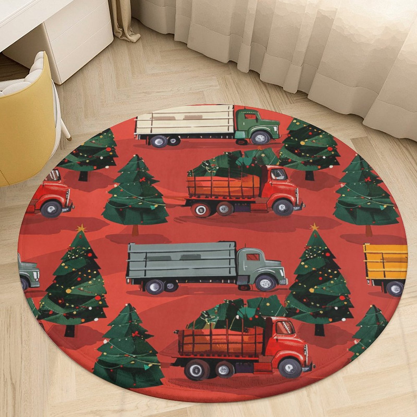 Christmas Train Cedar Tree Washable Round Rug -Circle Area Rugs for ...