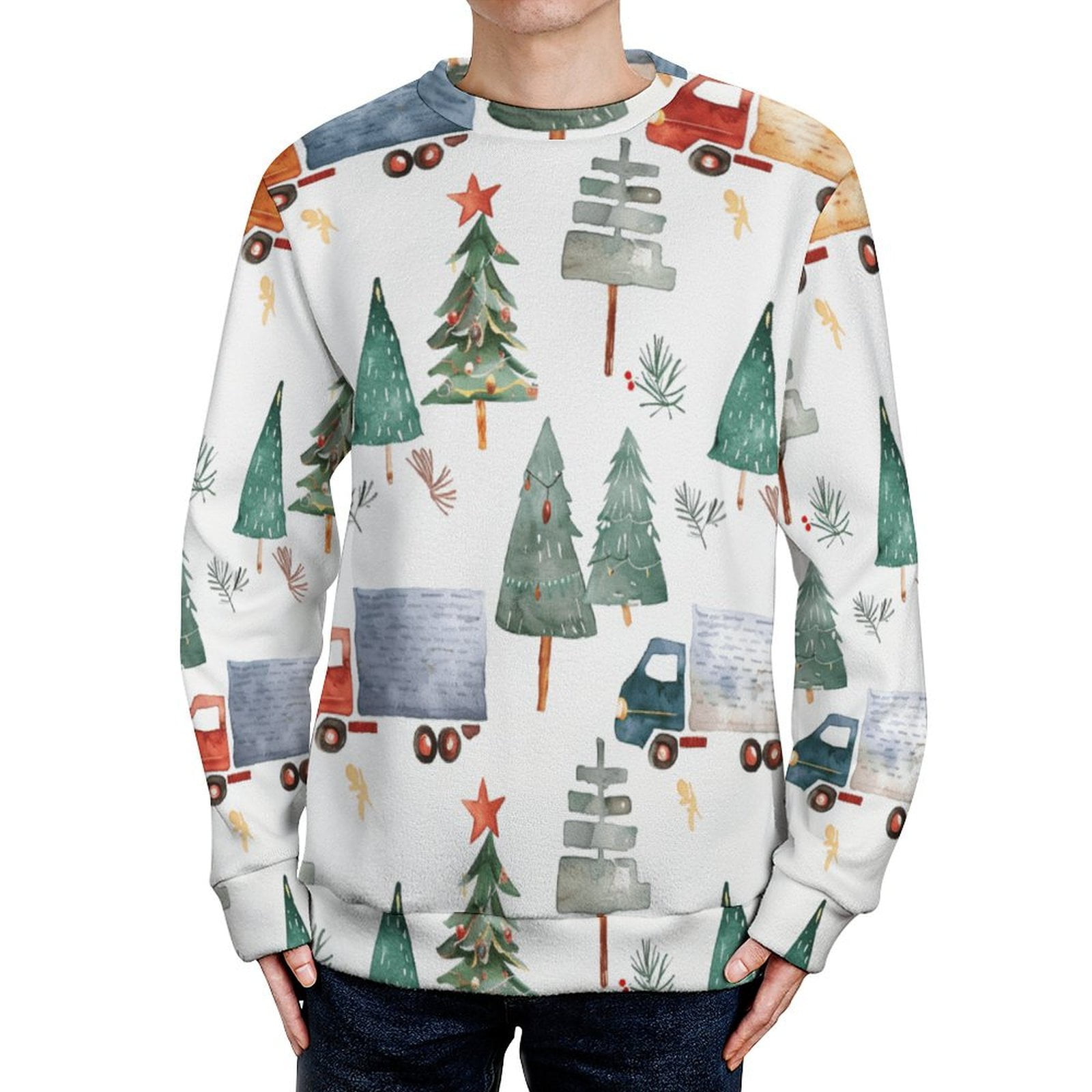 Christmas Train Cedar Tree Womens Sweater 2024 Crew Neck Long Sleeve ...